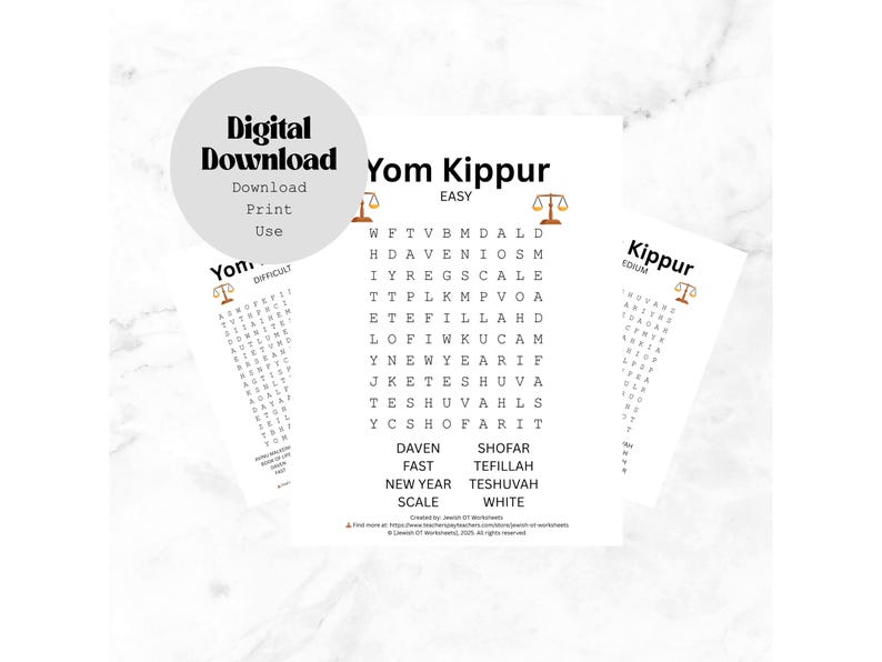 Yom Kippur Word Search Puzzle: Jewish Holiday Printable Activity (PDF ...