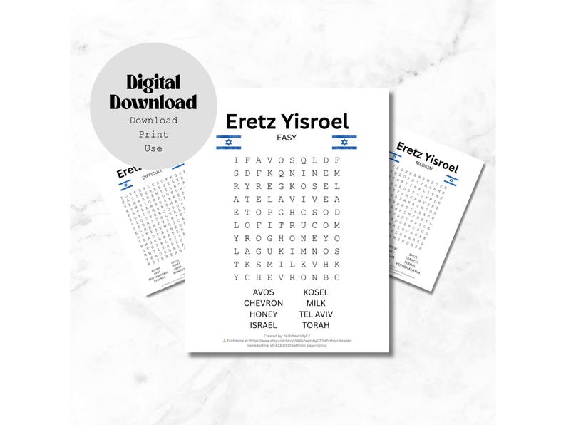 Israel Word Search Printable – 3 Difficulty Levels + Answer Key ...