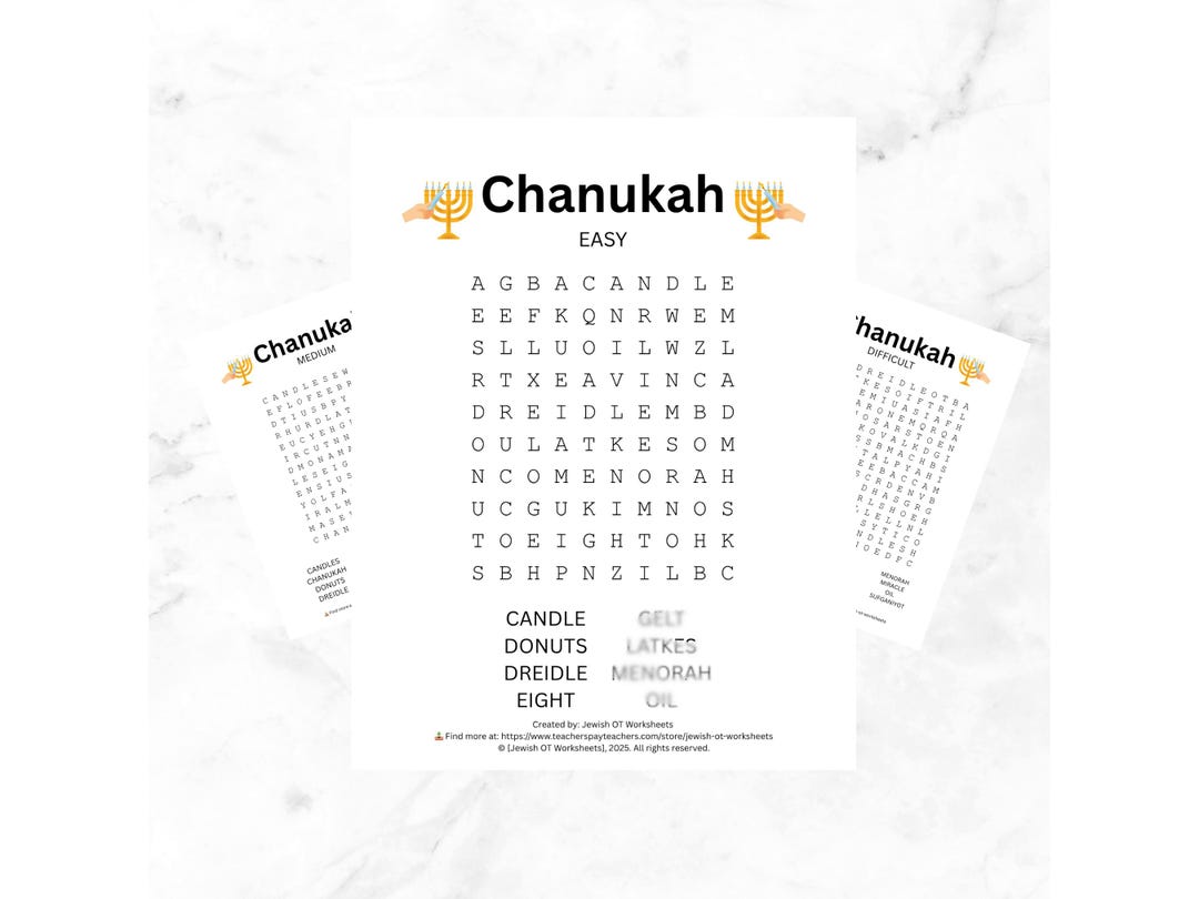 Chanukah Word Search Printable: 3 Levels, Answer Key (PDF Download) - Etsy