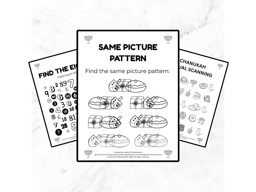 Chanukah Hanukkah Visual Scanning Worksheets | OT Visual Perception ...