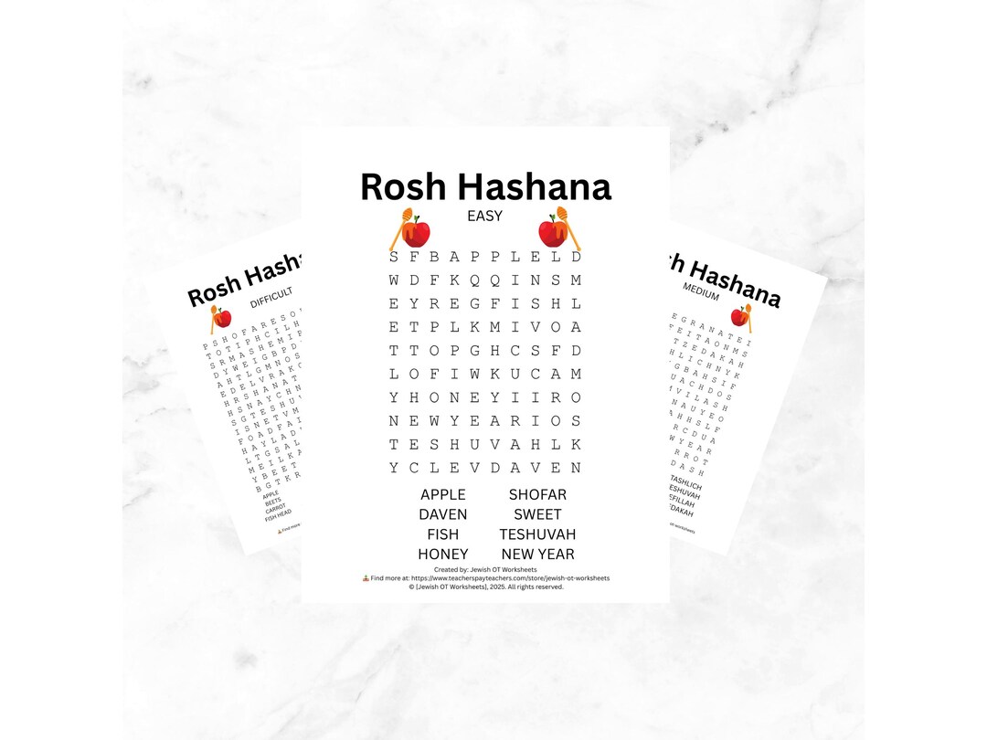 Rosh Hashanah Word Search Printable: Jewish Holiday Activity (3 Levels ...