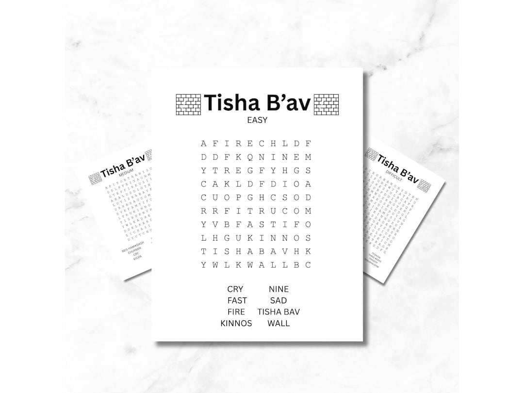 Tisha B'av Word Searches, 3 Levels, Includes Answer Keys, Jewish ...
