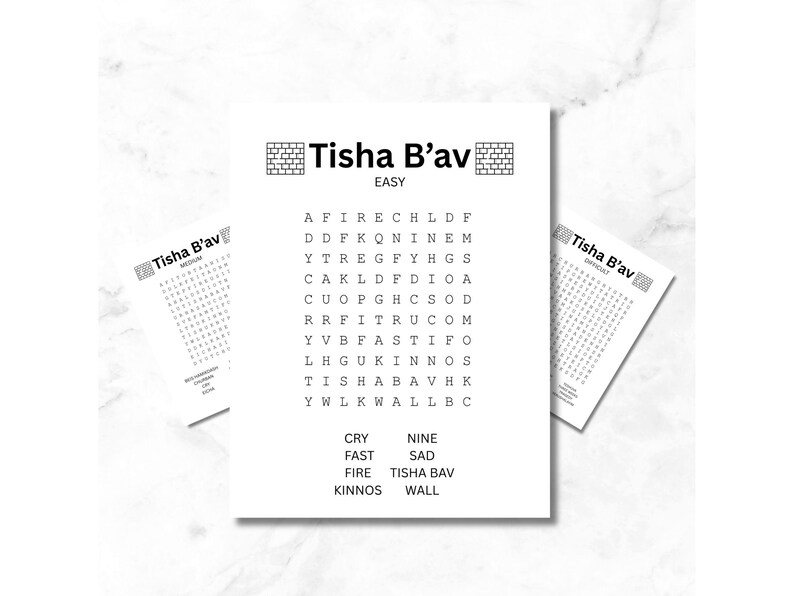 Tisha B'av Word Searches, 3 Levels, Includes Answer Keys, Jewish ...