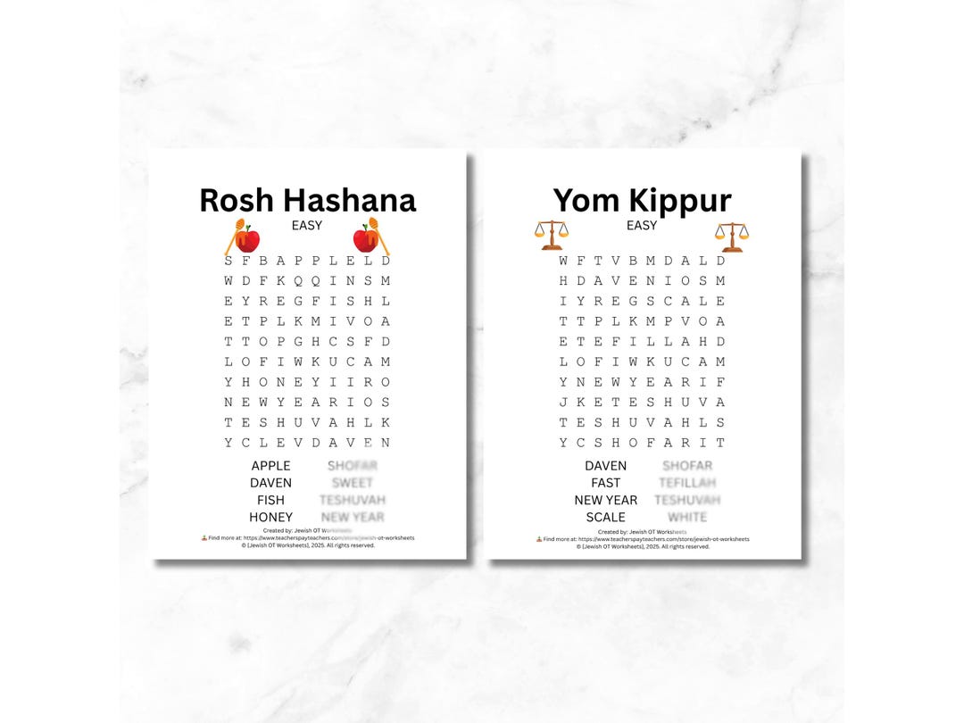Rosh Hashanah Yom Kippur Word Search: Jewish Holiday Activity ...