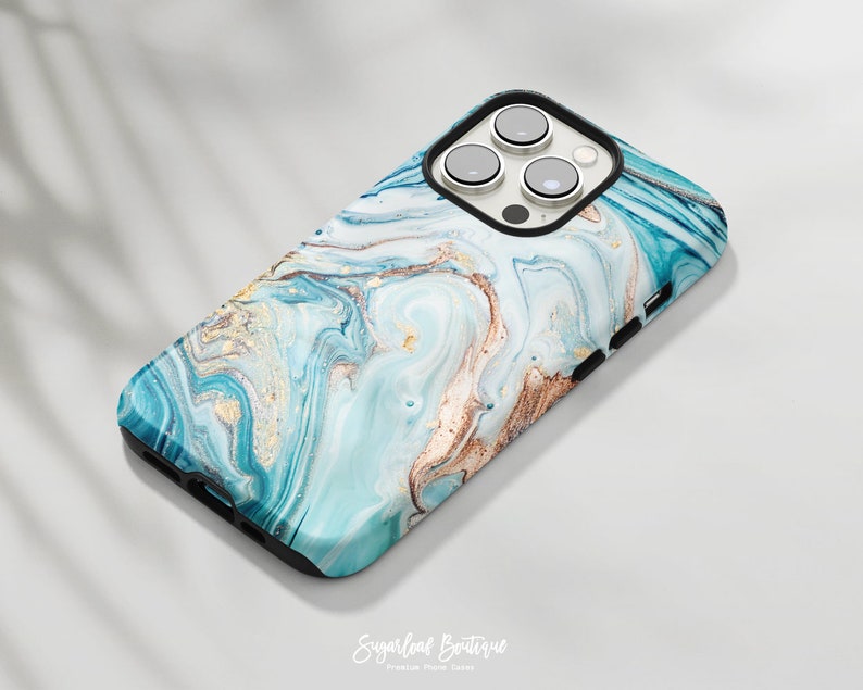 Teal Turquoise Gold Glitter Mint Blue Marble Print Iphone 14 - Etsy