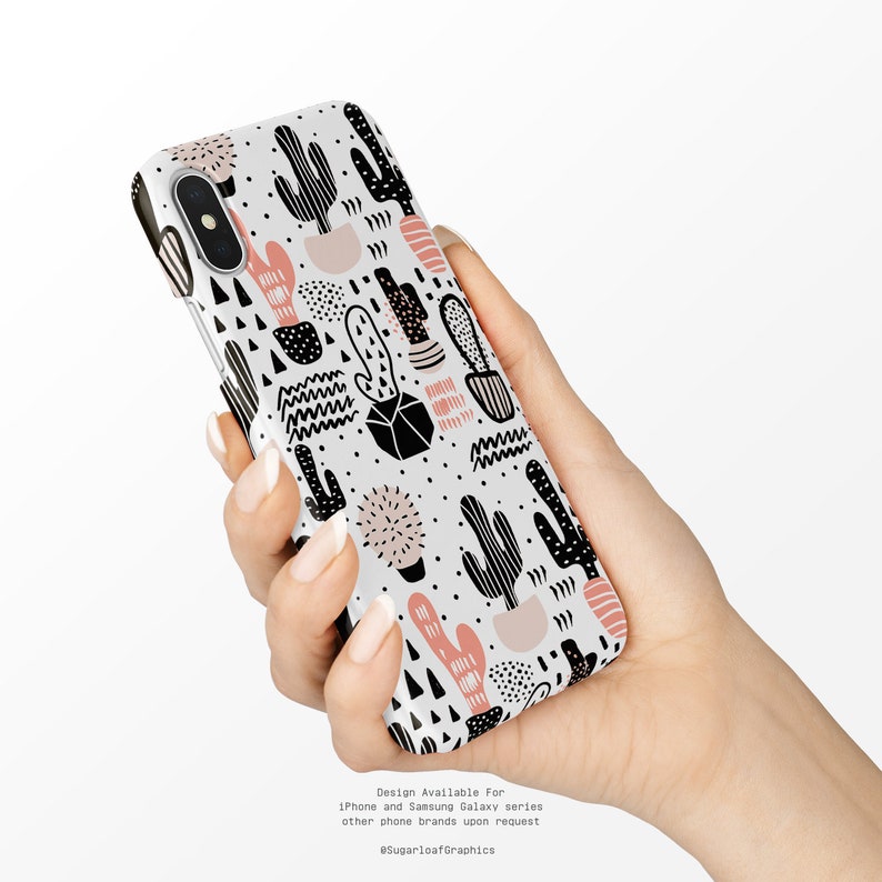 Abstract Cactus Phone Case: Black and White With Pink Accents (iphone ...