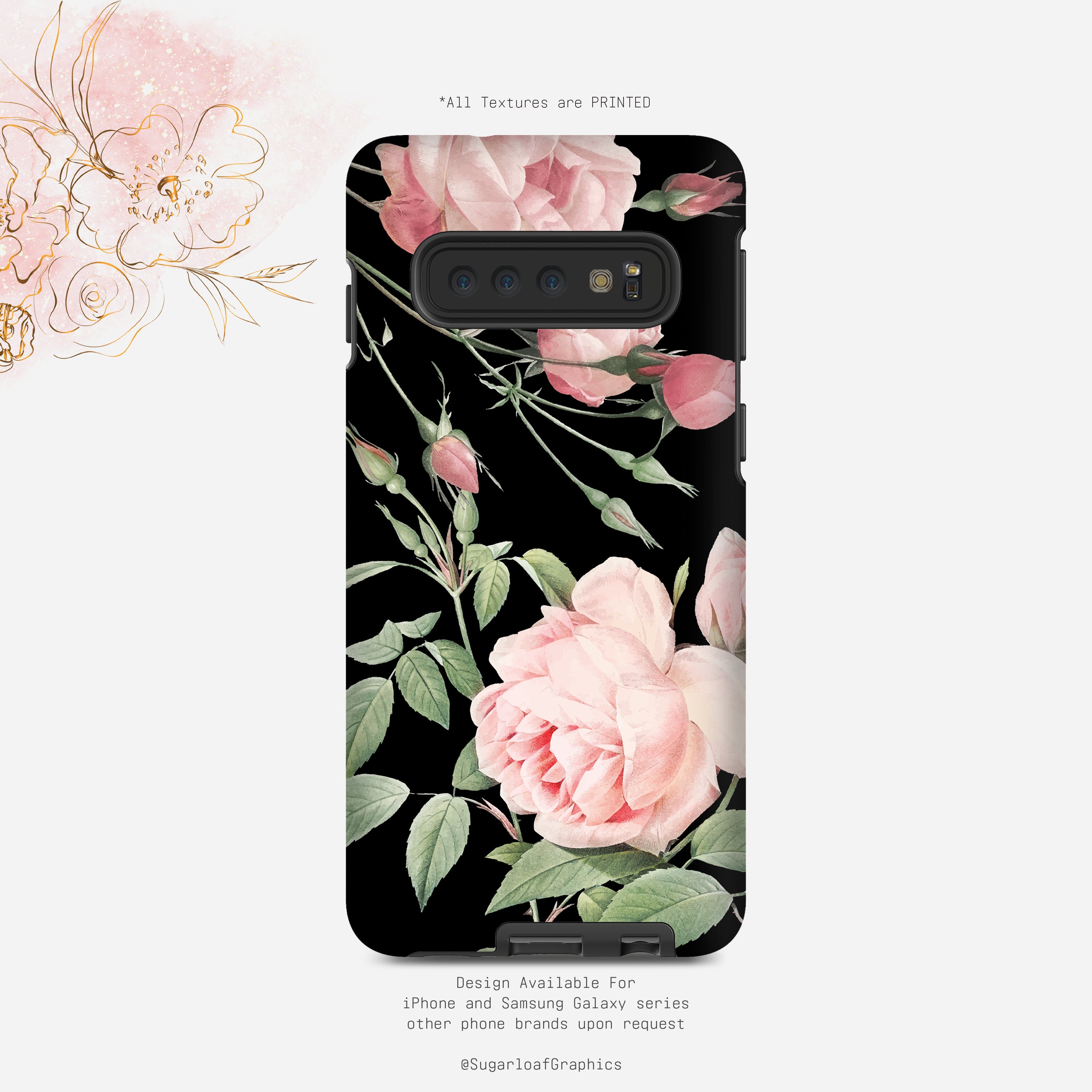 Vintage Rose Phone Case Black Pink Flower iPhone Case iPhone | Etsy