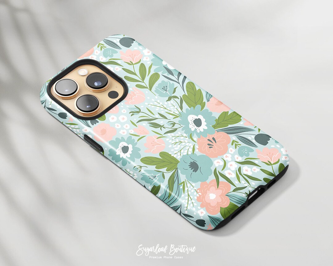 Sea Foam Blue Floral Art Vintage Pattern iPhone 14 Pro Max iPhone 14 ...