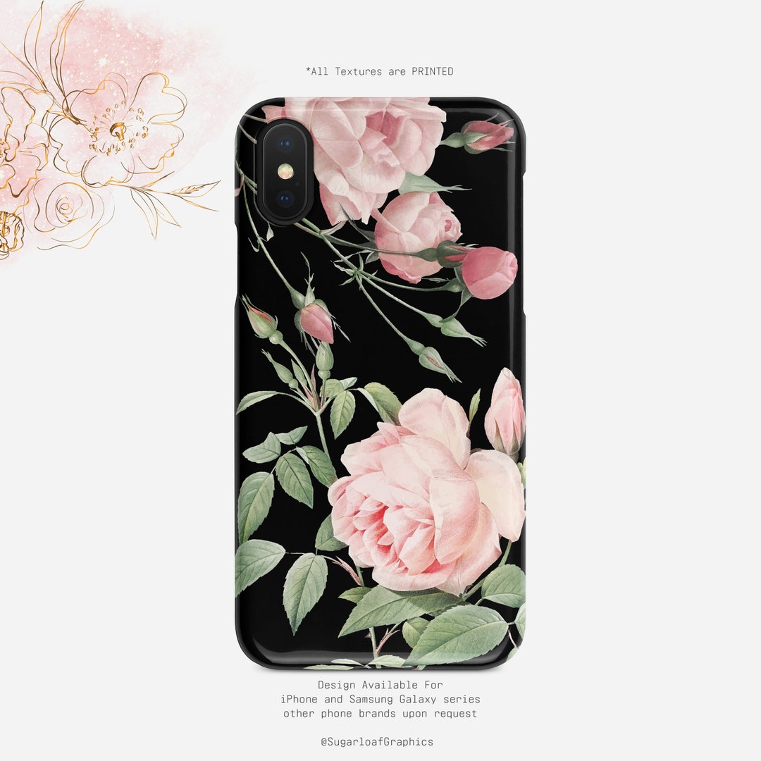 Vintage Rose Phone Case Black Pink Flower iPhone Case iPhone X Case ...