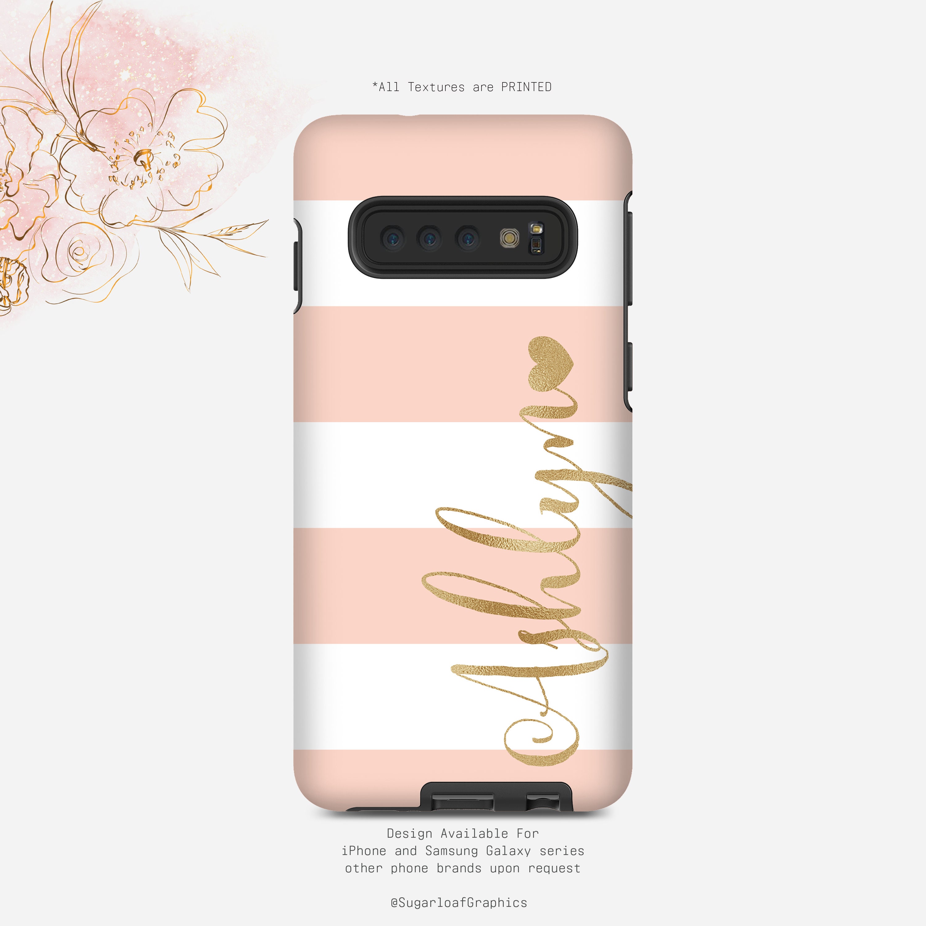 Personalized Phone Case Peach Pink and White Striped iPhone | Etsy