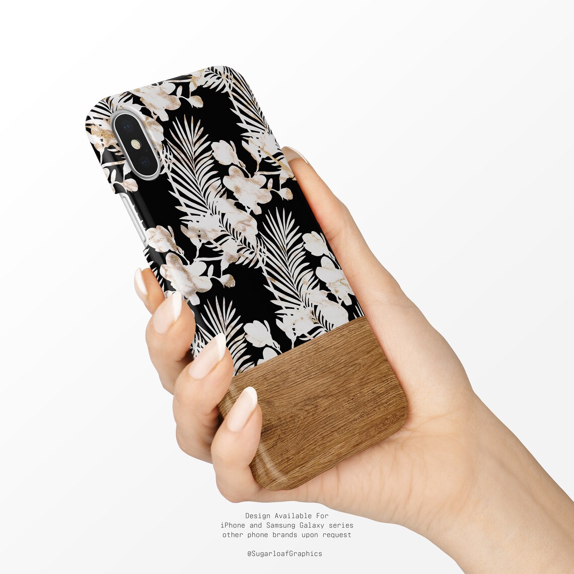 White Gold Marble Palm Leaves Phone Case Woodgrain Iphone Case | Etsy