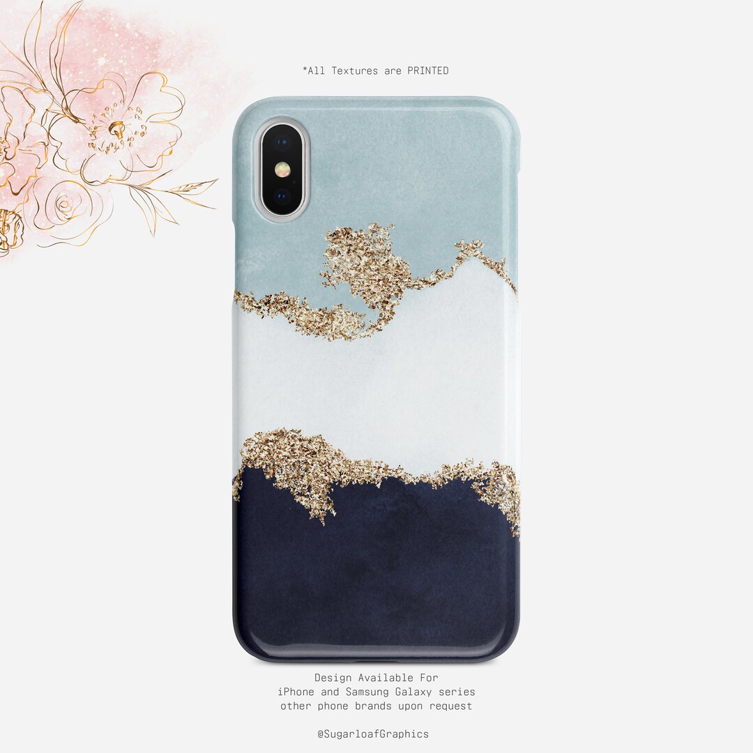 Blue White Gold Abstract Phone Case for iPhone and Samsung, Artistic ...