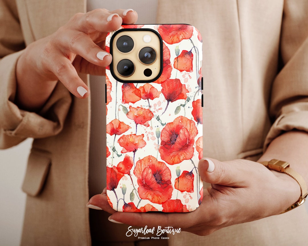 Red Poppy Floral Pattern Phone Case Watercolor Botanical Art Samsung ...