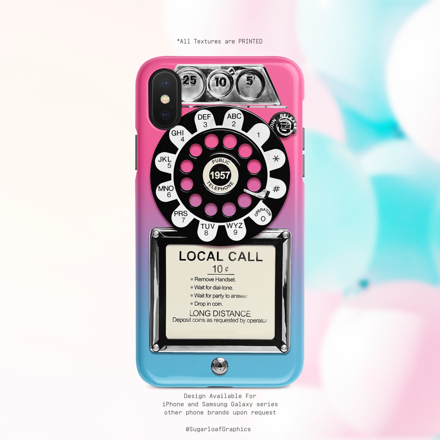 Cotton Candy Pink Blue Retro Payphone Rotary Dial Phone Case | Etsy