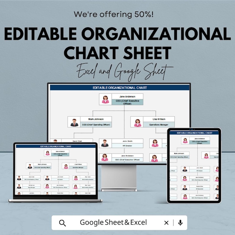 Editable Organizational Chart Template - Excel & Google Sheets ...