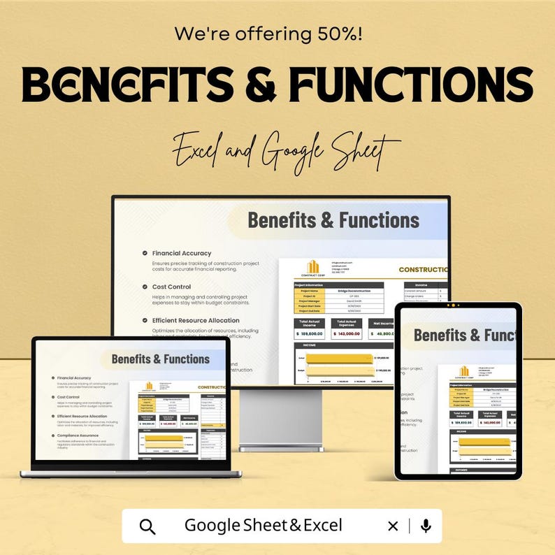 Construction Accounting Template | Excel & Google Sheet | Project Cost ...