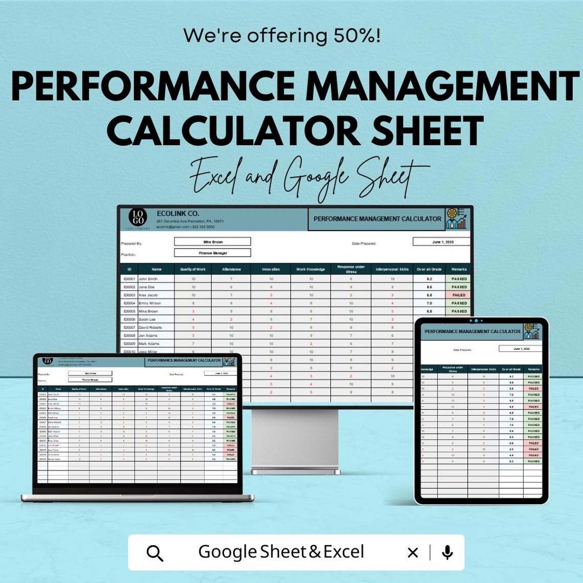 Performance Management Calculator Sheet | Excel & Google Sheet ...