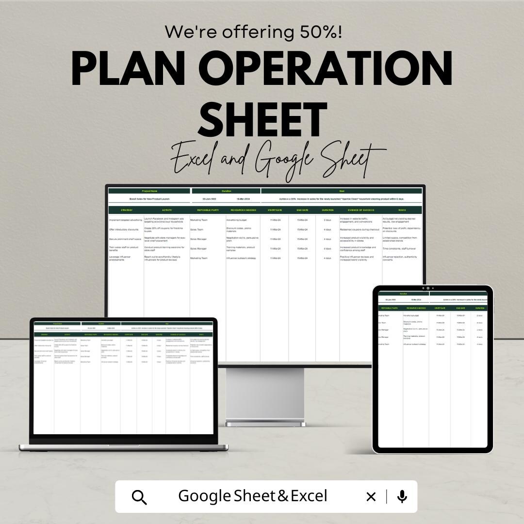 Plan Operation Sheet - Excel & Google Sheets Template for Efficient ...