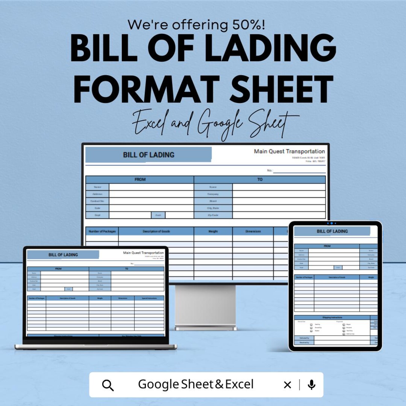 Bill of Lading Format Template - Excel & Google Sheets, Shipping ...