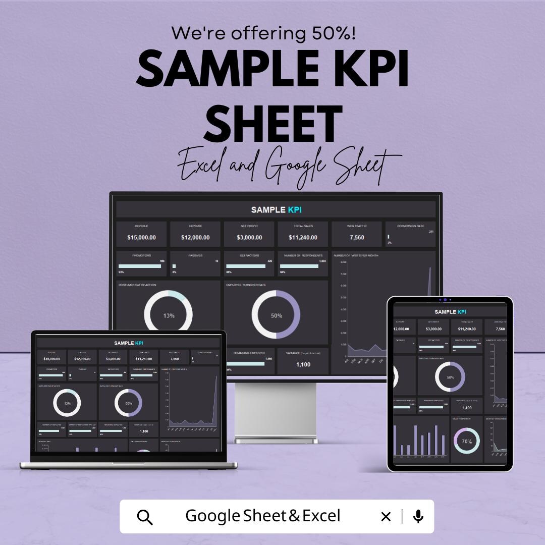 Exemple de feuille de KPI - feuille Excel et Google | Tableau de bord ...