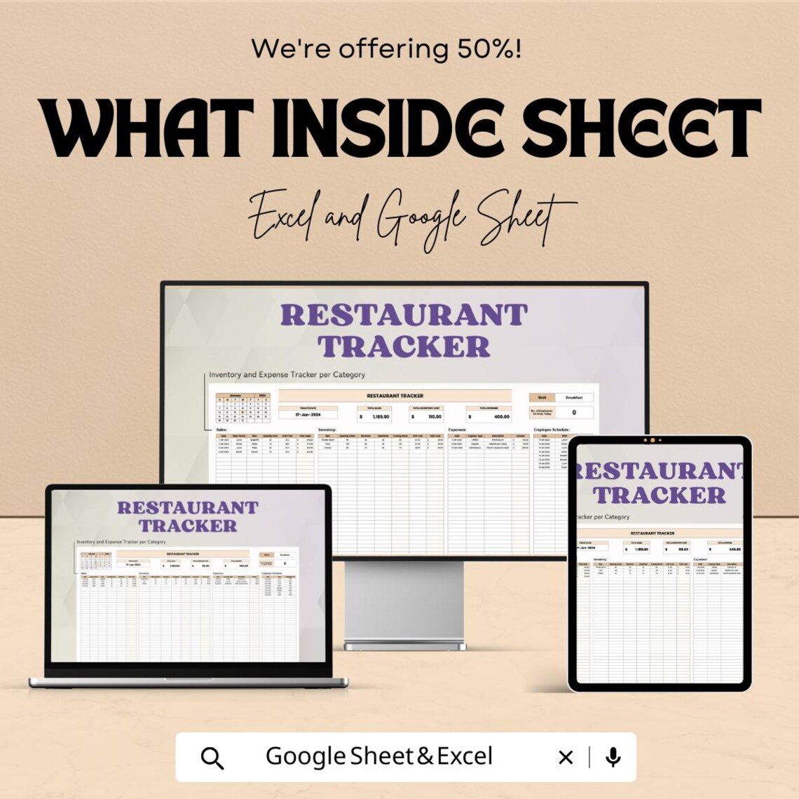 Restaurant Tracker Sheet | Inventory and Expense Tracking | Excel and ...