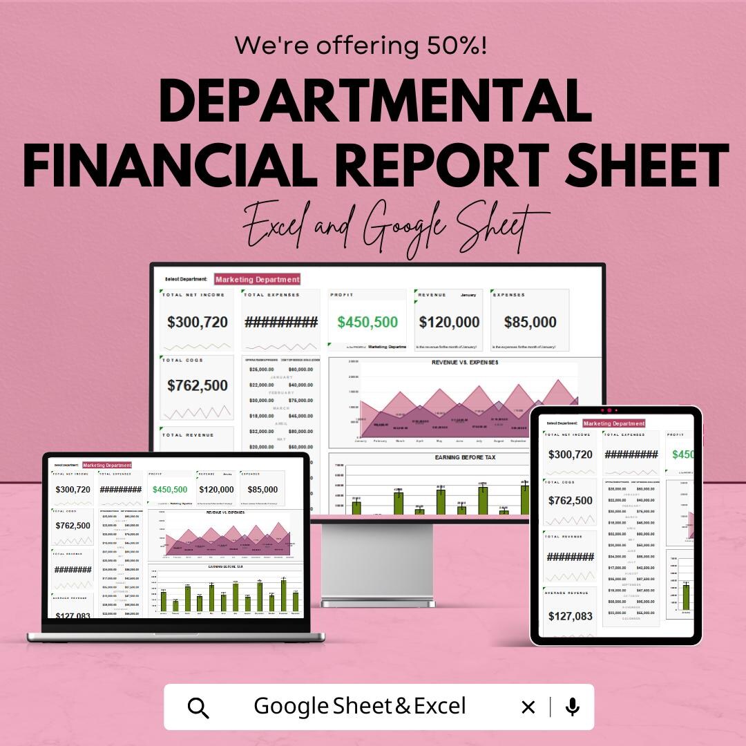 Departmental Financial Report Sheet | Google Sheets | Budget Tracking ...