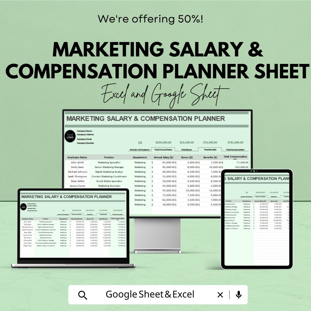Marketing Salary & Compensation Planner - Excel and Google Sheet ...