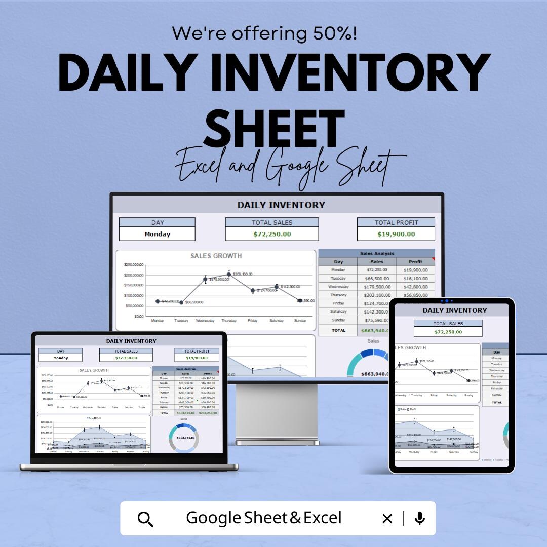 Daily Inventory Sheet Template for Excel and Google Sheets | Track ...