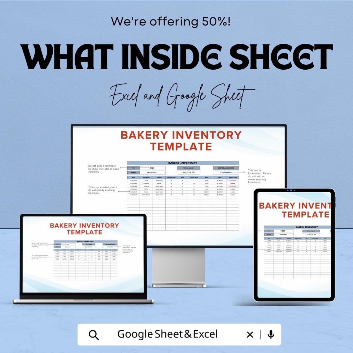 Bakery Inventory Sheet | Excel and Google Sheets | Track Sales, Stock ...