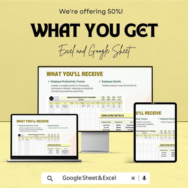 Employee Productivity Tracker HR Template - Excel & Google Sheets ...