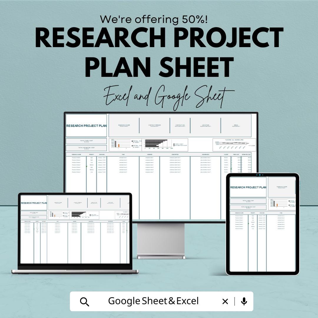 Research Project Plan Sheet | Google Sheets & Excel Template | Research ...