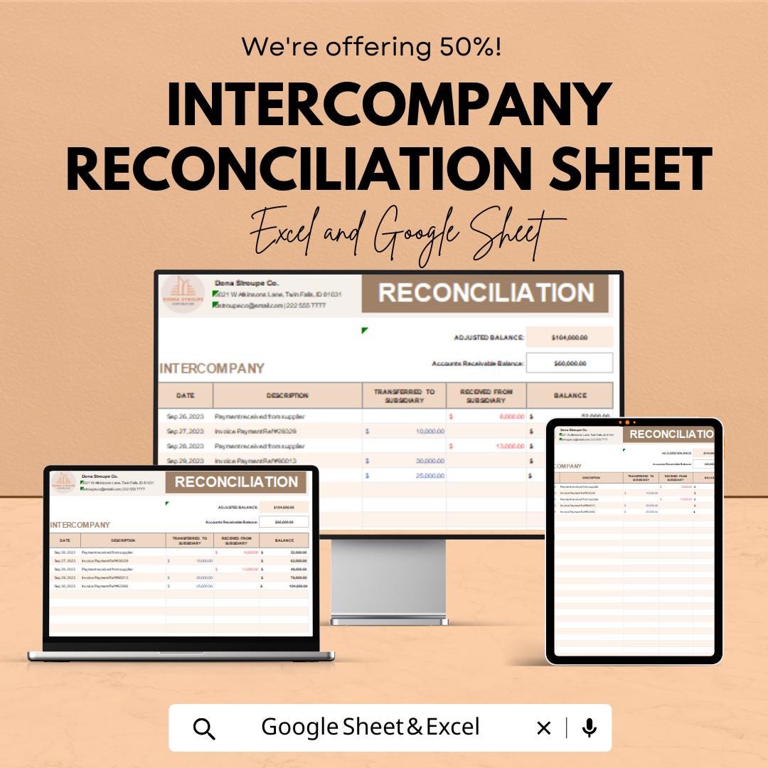 Intercompany Reconciliation Sheet | Google Sheets Template | Financial ...