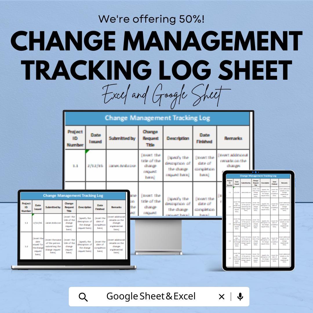 Change Management Tracking Log Sheet - Excel & Google Sheets | Project ...
