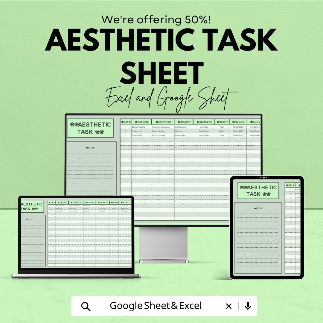Aesthetic Task Sheet Template for Excel & Google Sheets | Manage Tasks ...