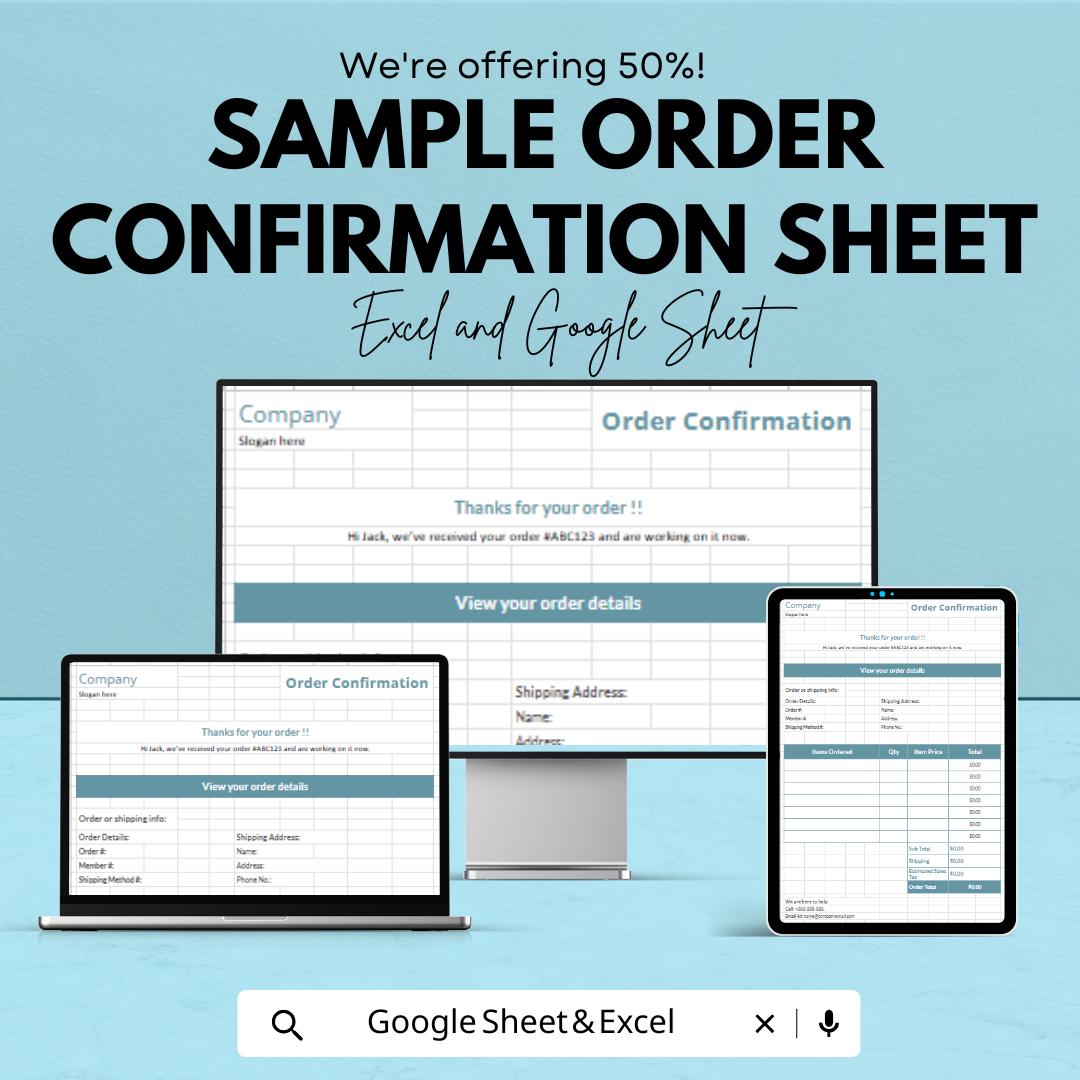 Sample Order Confirmation Sheet | Excel & Google Sheet Template ...