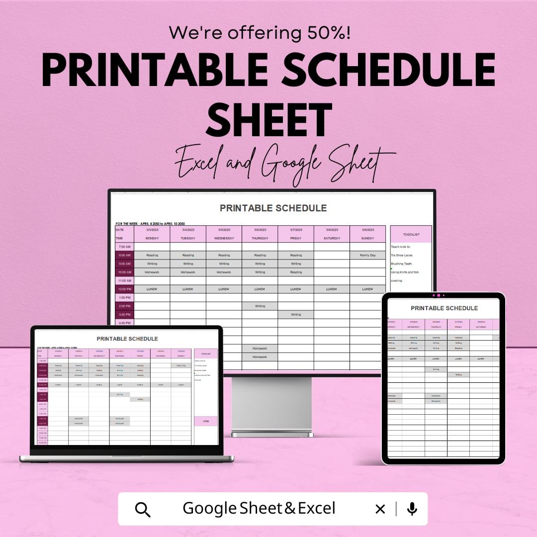 Printable Weekly Schedule Sheet – Customizable Daily Planner Template ...