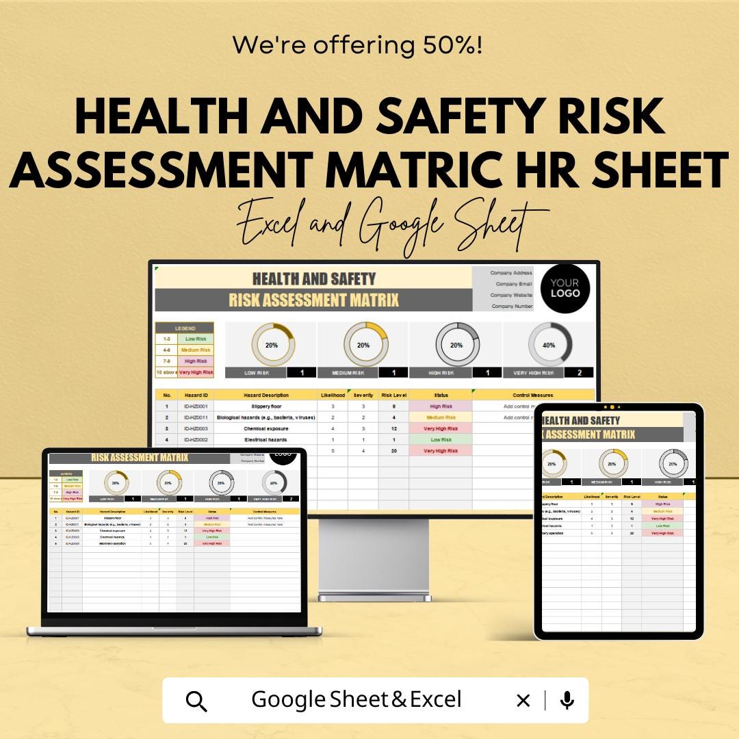 Health and Safety Risk Assessment Matrix HR Template - Excel & Google ...
