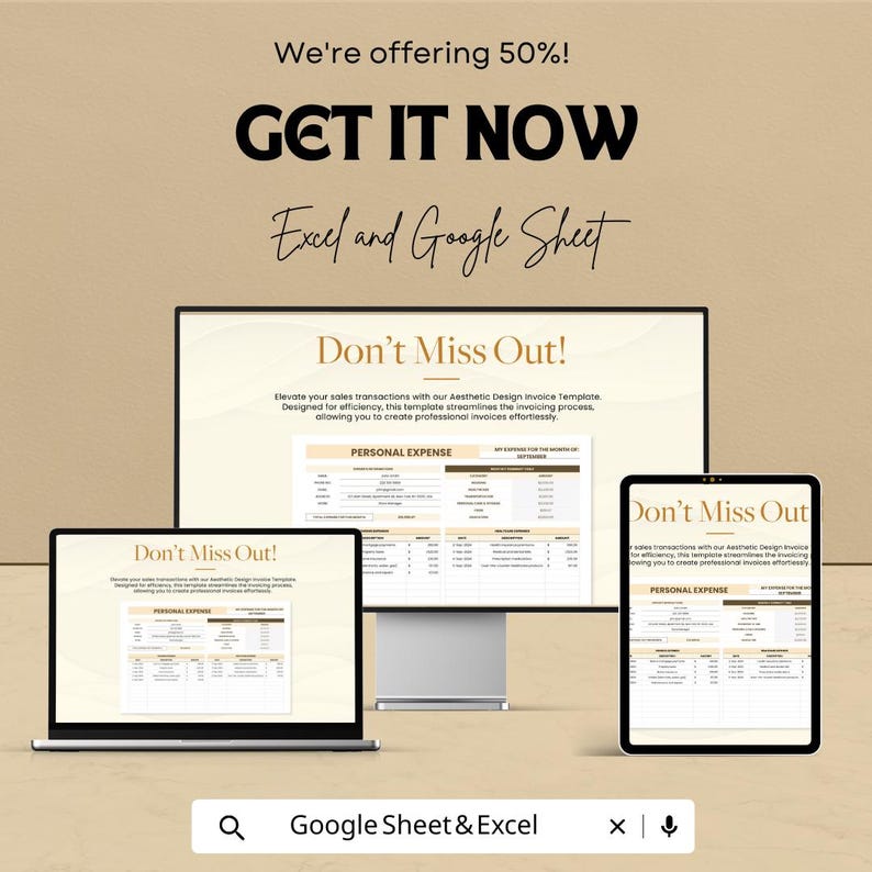 Aesthetic Design Invoice Template - Excel and Google Sheet ...