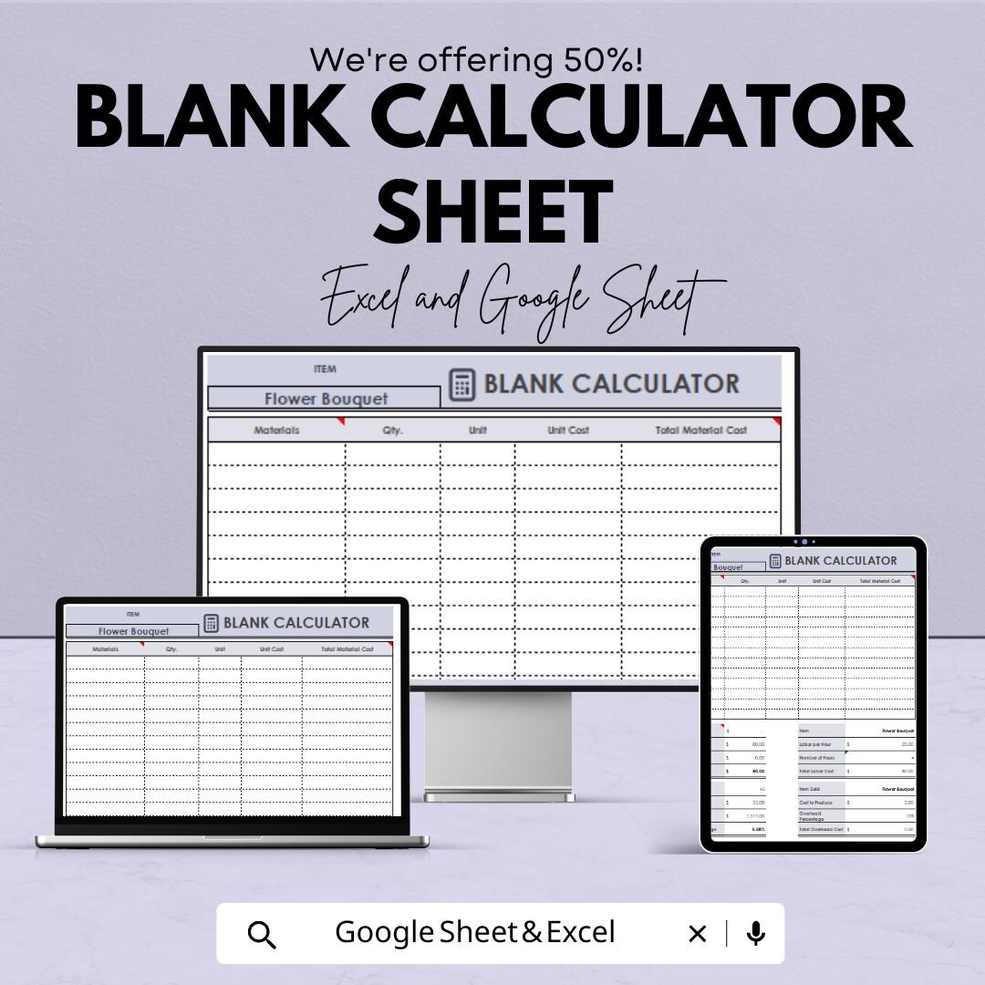 Blank Calculator Sheet | Excel & Google Sheets | Customizable Business ...