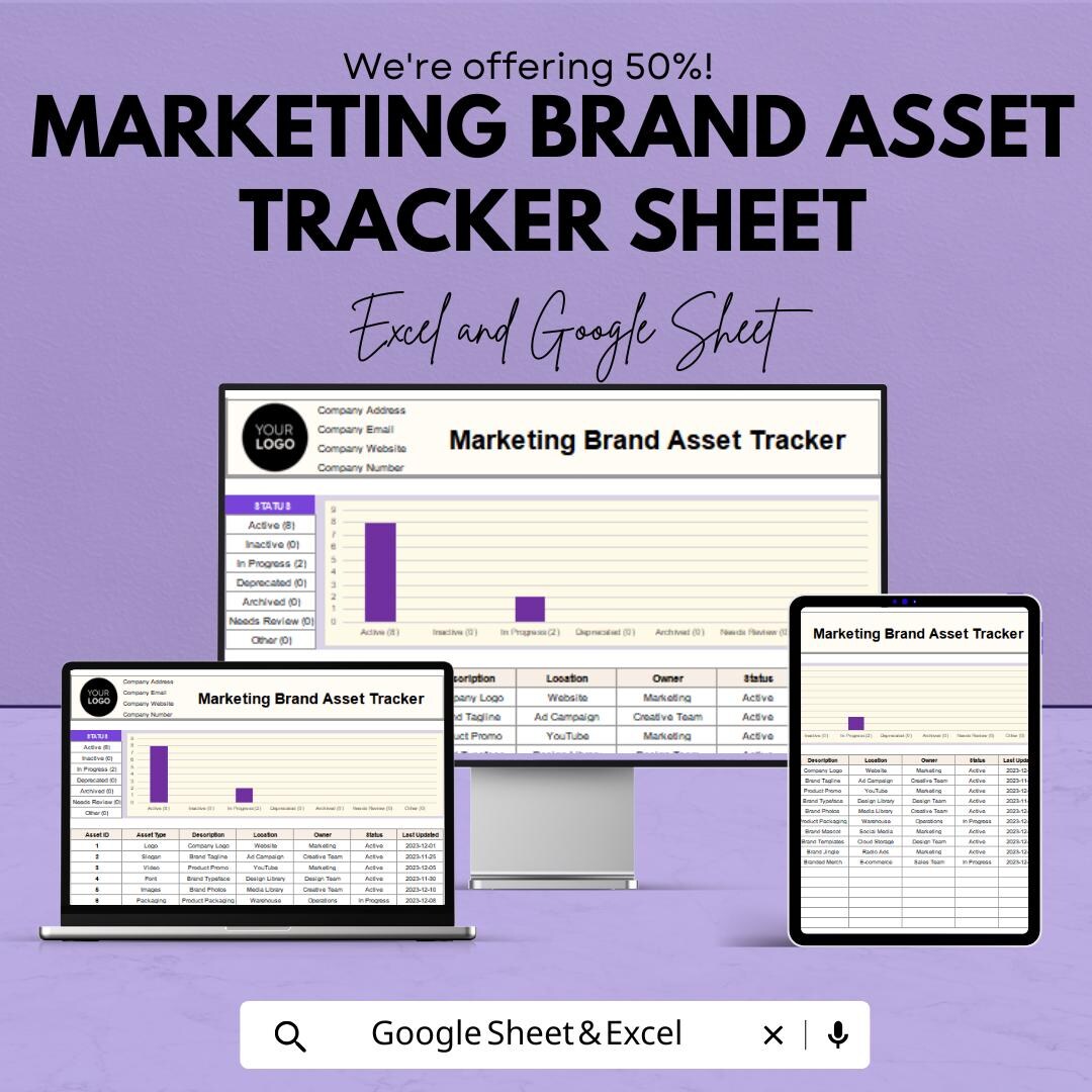 Marketing Brand Asset Tracker Sheet | Excel & Google Sheet | Brand ...