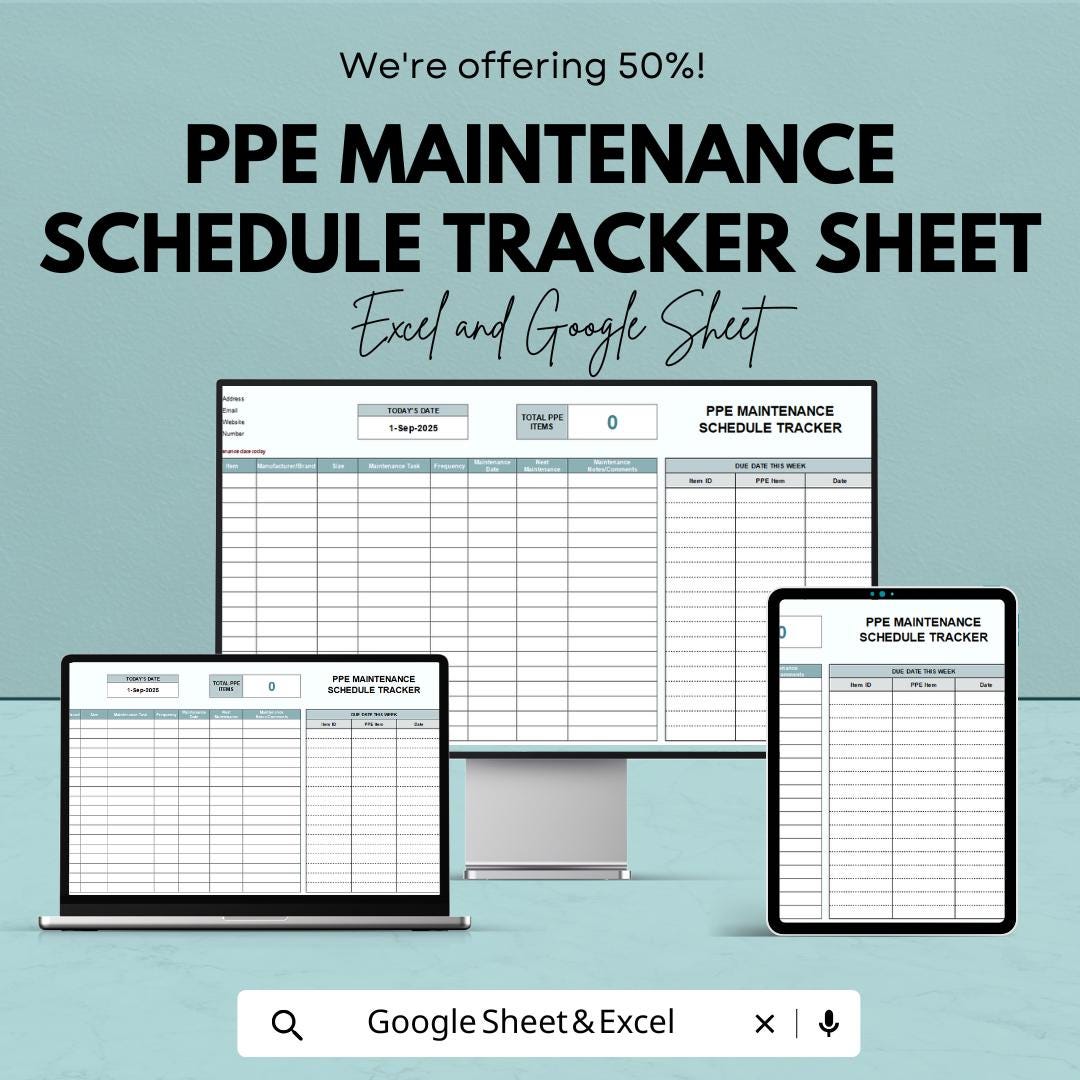 PPE Maintenance Schedule Tracker Sheet | Excel & Google Sheets Template ...