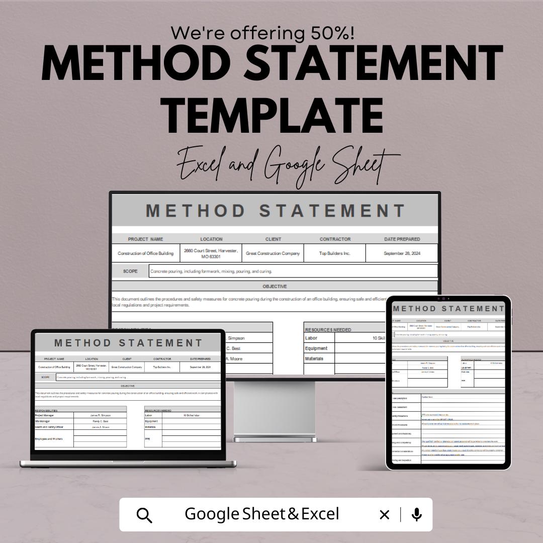 Method Statement Template | Editable Construction Work Method | Digital ...