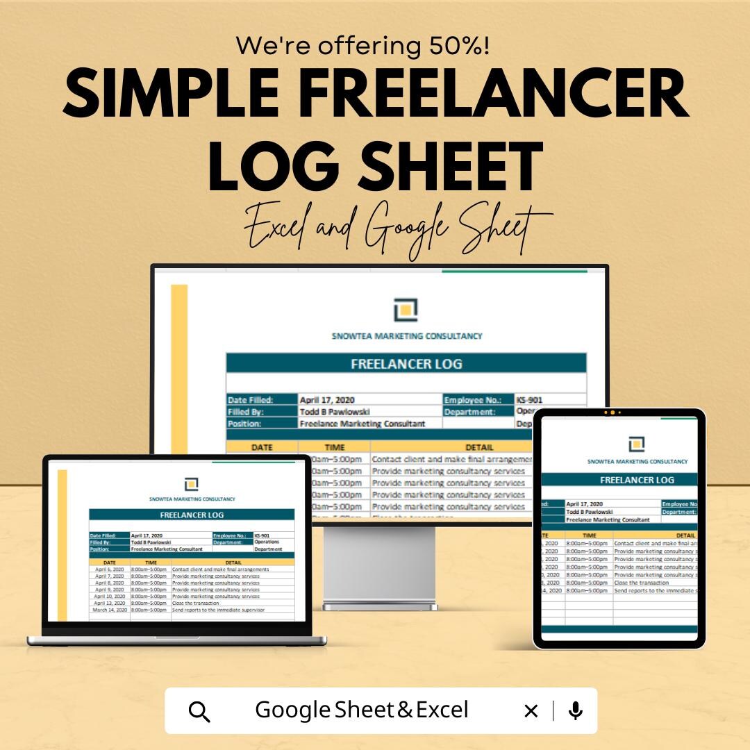 Simple Freelancer Log Template | Time Tracker Sheet | Excel & Google ...