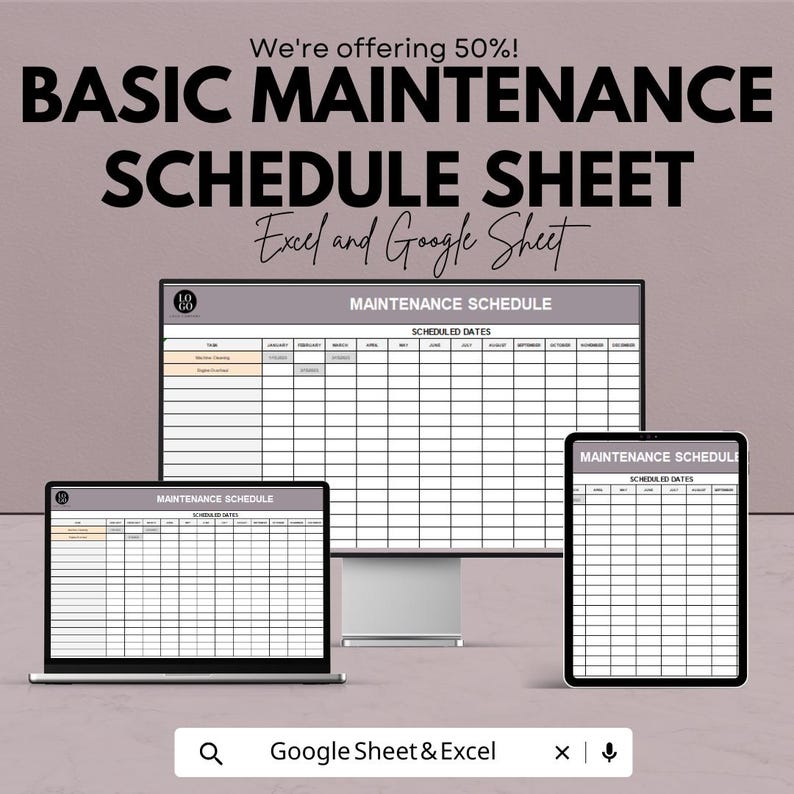 Basic Maintenance Schedule Template | Excel and Google Sheets | Task Scheduling & Efficiency ...