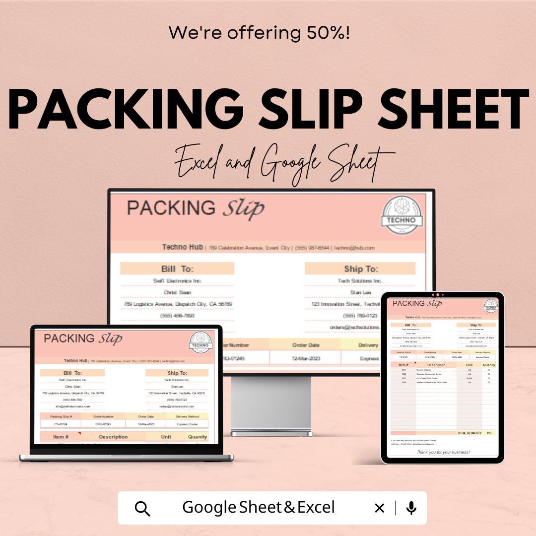 Packing Slip Sheet | Printable Packing Slip Template | Excel & Google ...