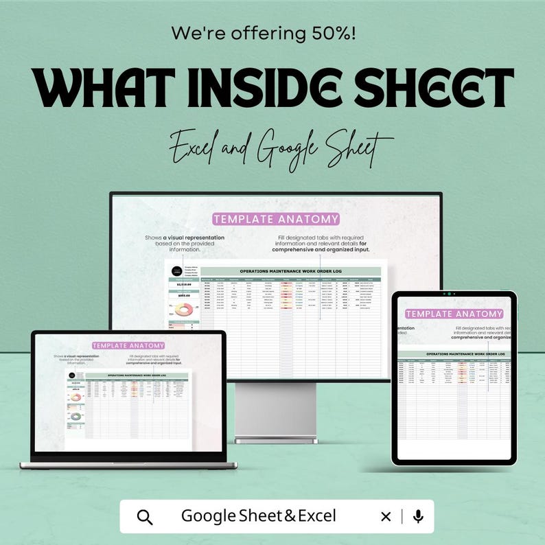 Maintenance Work Order Log | Excel & Google Sheets | Operations Tracker | Task Completion Sheet ...