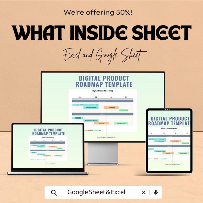 Digital Product Roadmap Sheet | Excel and Google Sheet | Roadmap Template for Digital Product ...