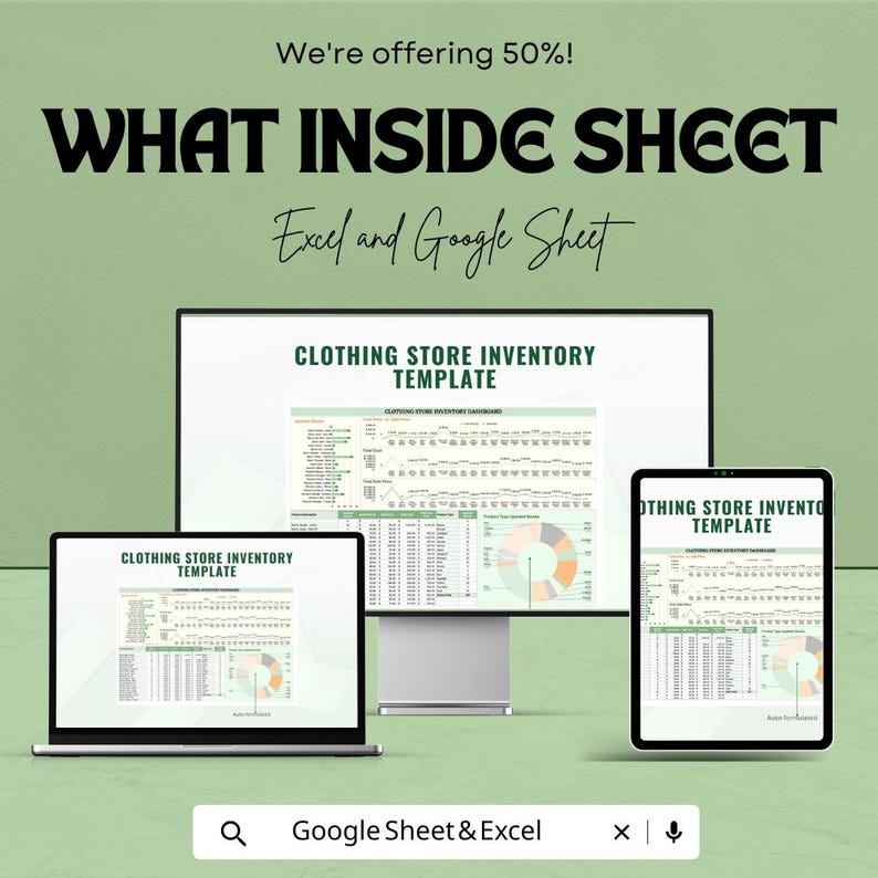 Clothing Store Inventory Sheet | Excel and Google Sheet Template for ...