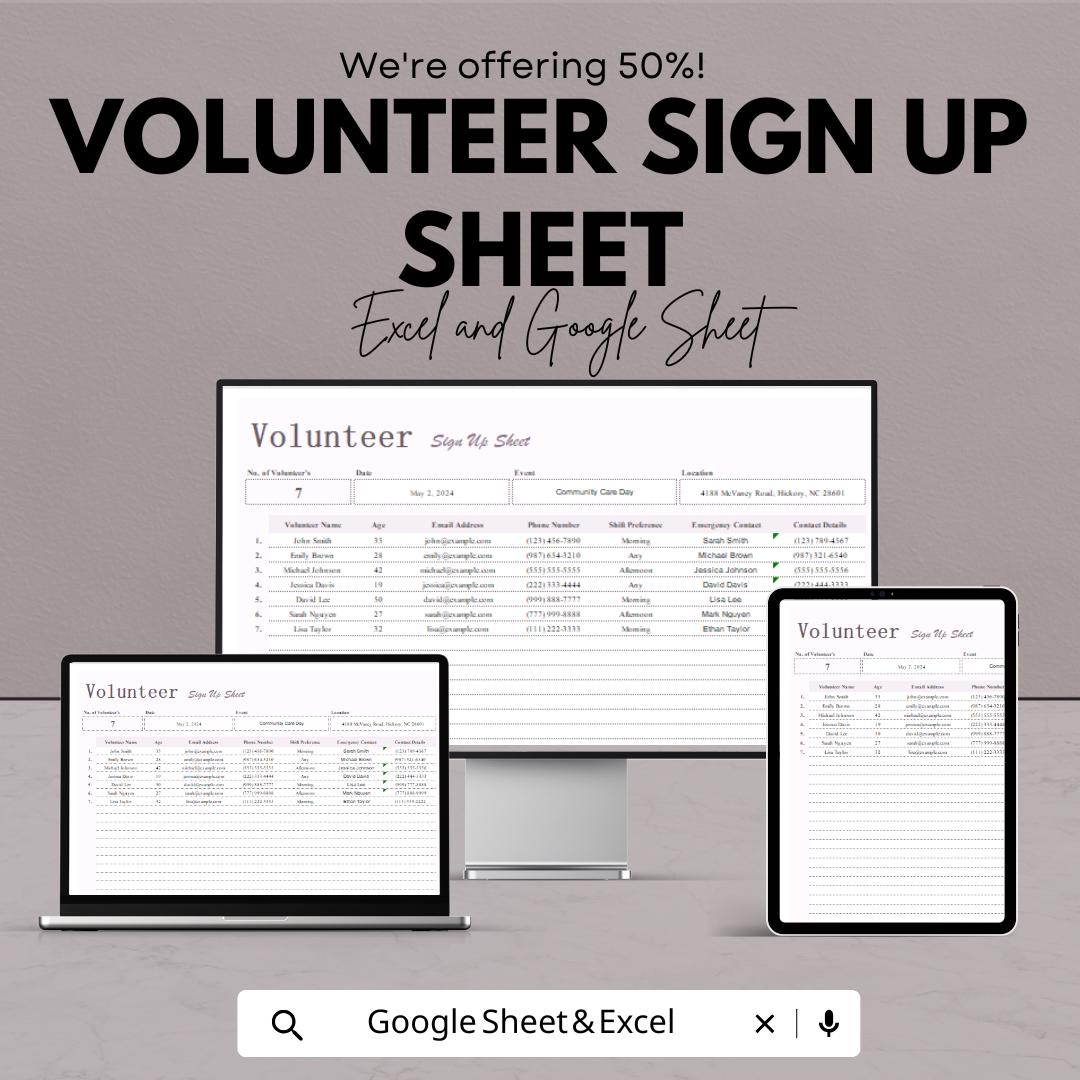 Volunteer Sign-up Sheet | Event Registration Template | Track ...