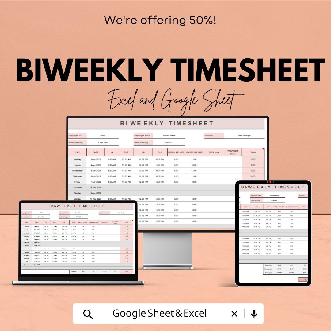 Biweekly Timesheet Template - Easy Excel & Google Sheet for Payroll ...